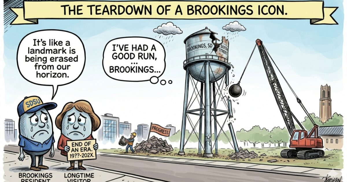 Editorial cartoon: Farewell, Sixth Street water tower - Brookings Register